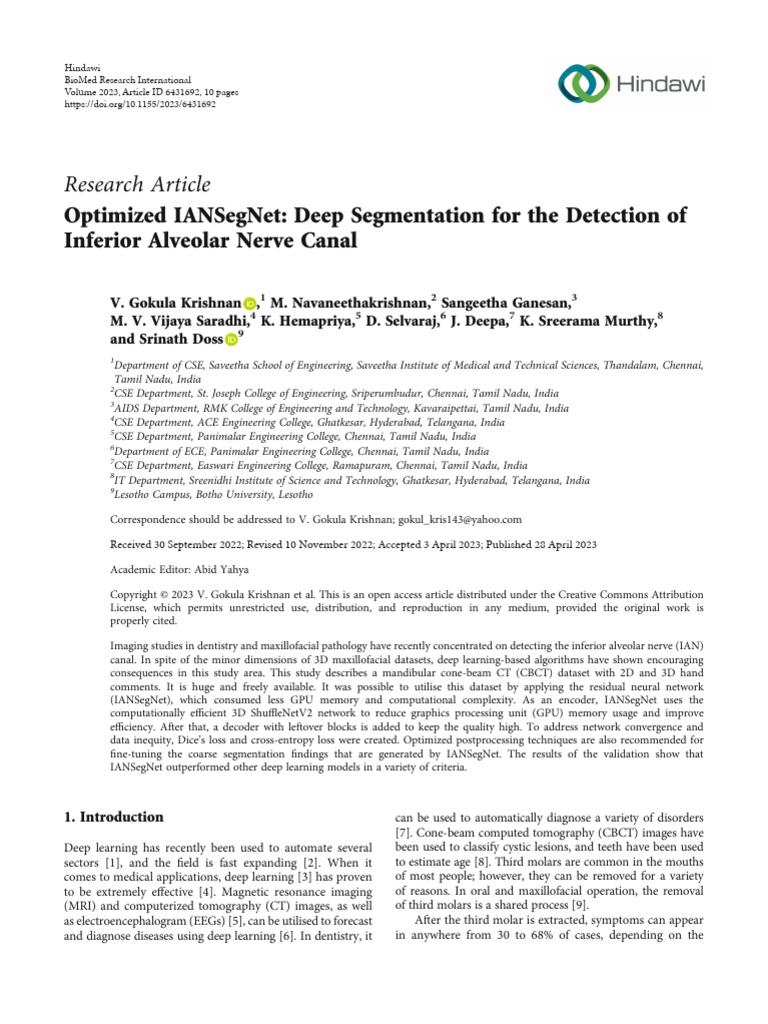 7 - Optimized IANSegNet - Deep Segmentation For The Detection of Inferior Alveolar Nerve Canal ...