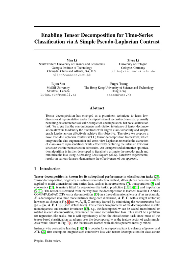 Tensor Decomposition For Time-Series Classification Via A Simple Pseudo-Laplacian Contrast | PDF ...