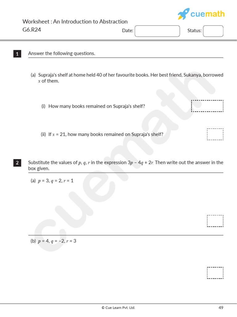 6th Grade Math Worksheet An Introduction To Abstraction | PDF