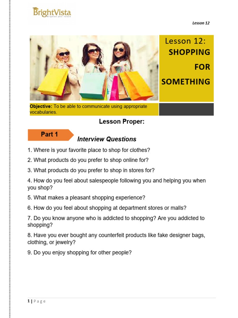 P Lesson 12 Shopping For Something | PDF