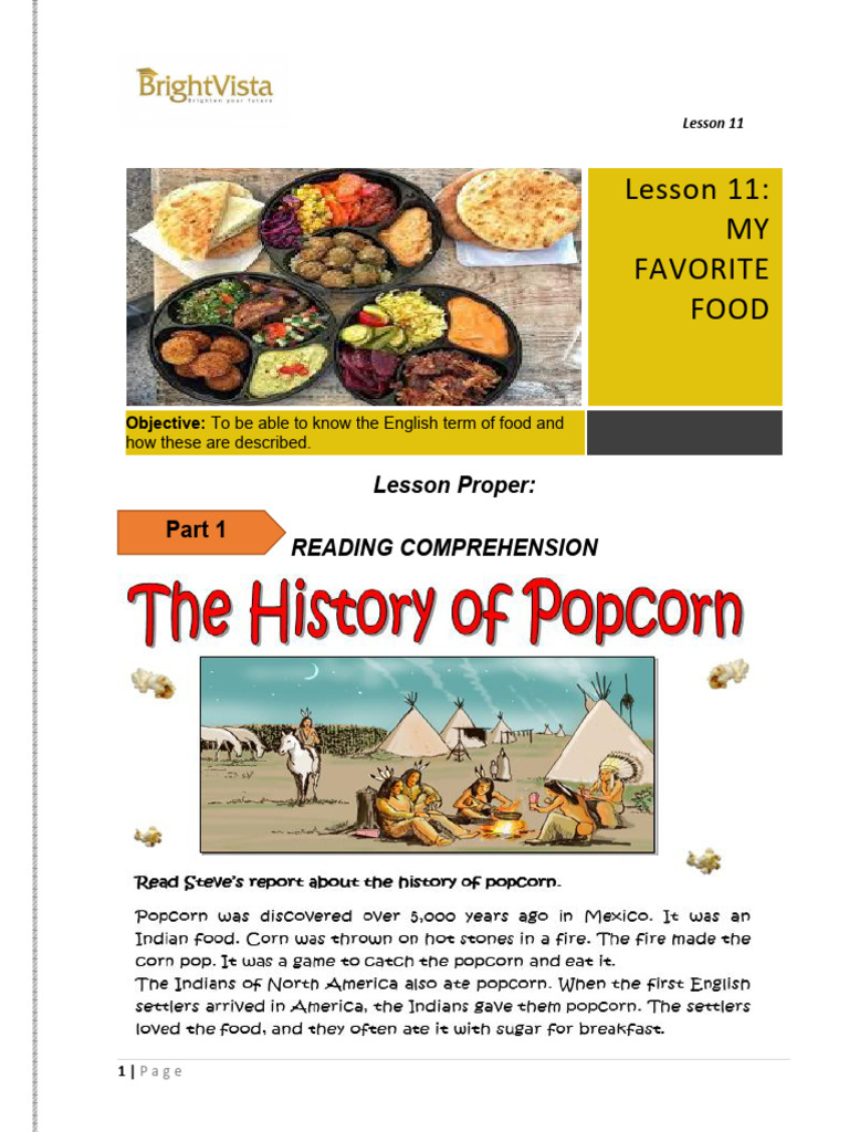 P Lesson 11 My Favorite Food | PDF | Meal | Eating Behaviors Of Humans
