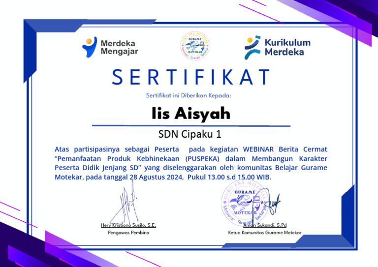 1724834691780 E-Certificate Gurame Motekar Nama Lengkap | PDF