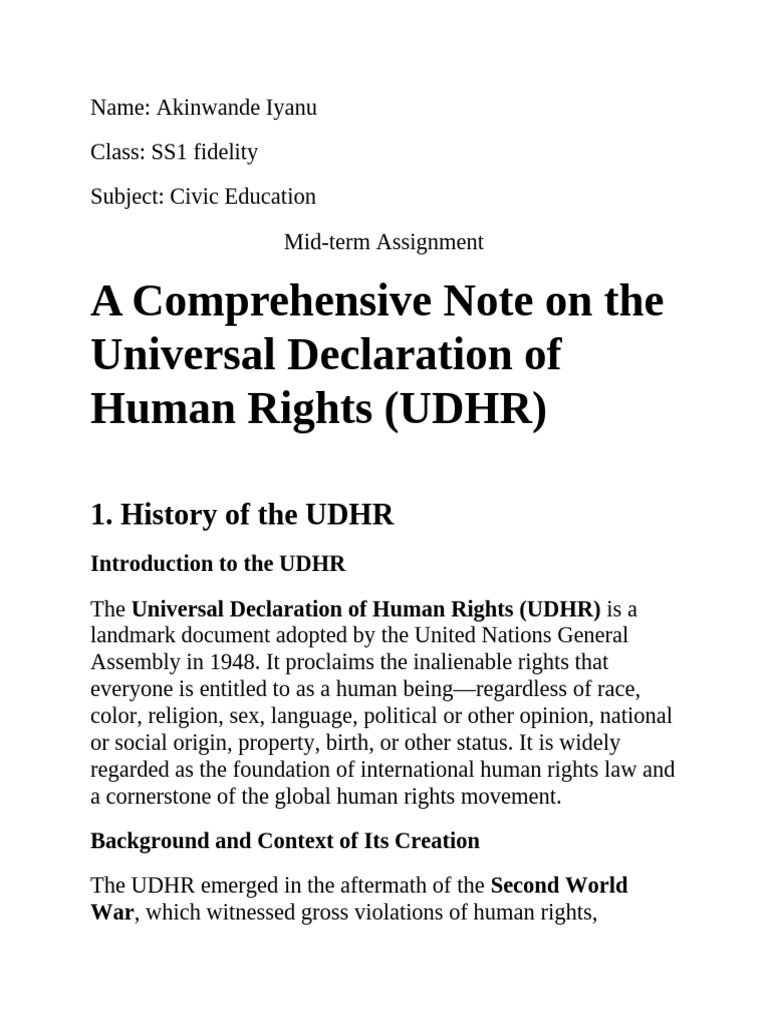 A Comprehensive Note On The Universal Declaration of Human Rights | PDF ...