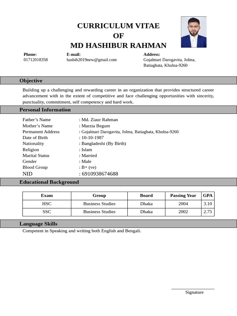 English Treditional CV Page-1 | PDF