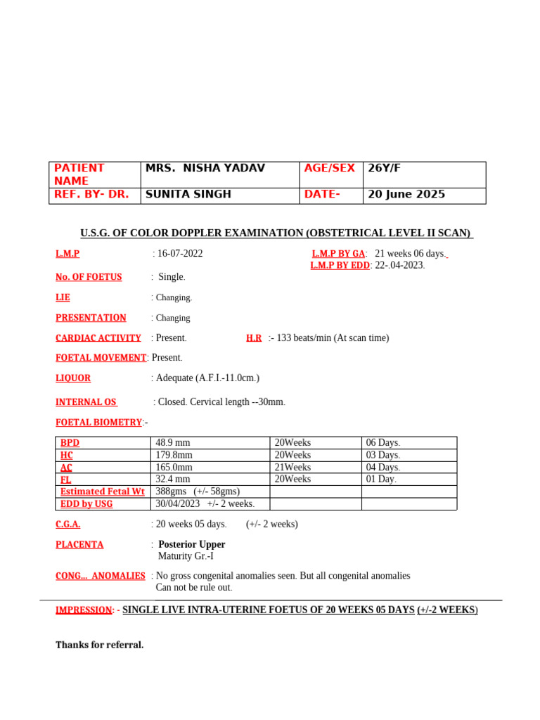 Obstetrical Level II Scan (Chaning) | PDF | Abdomen | Fetus
