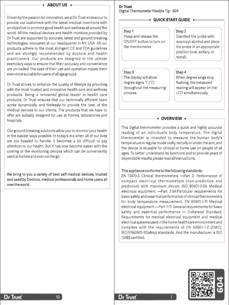 Flexible Tip Thermometers 604 Manual | PDF