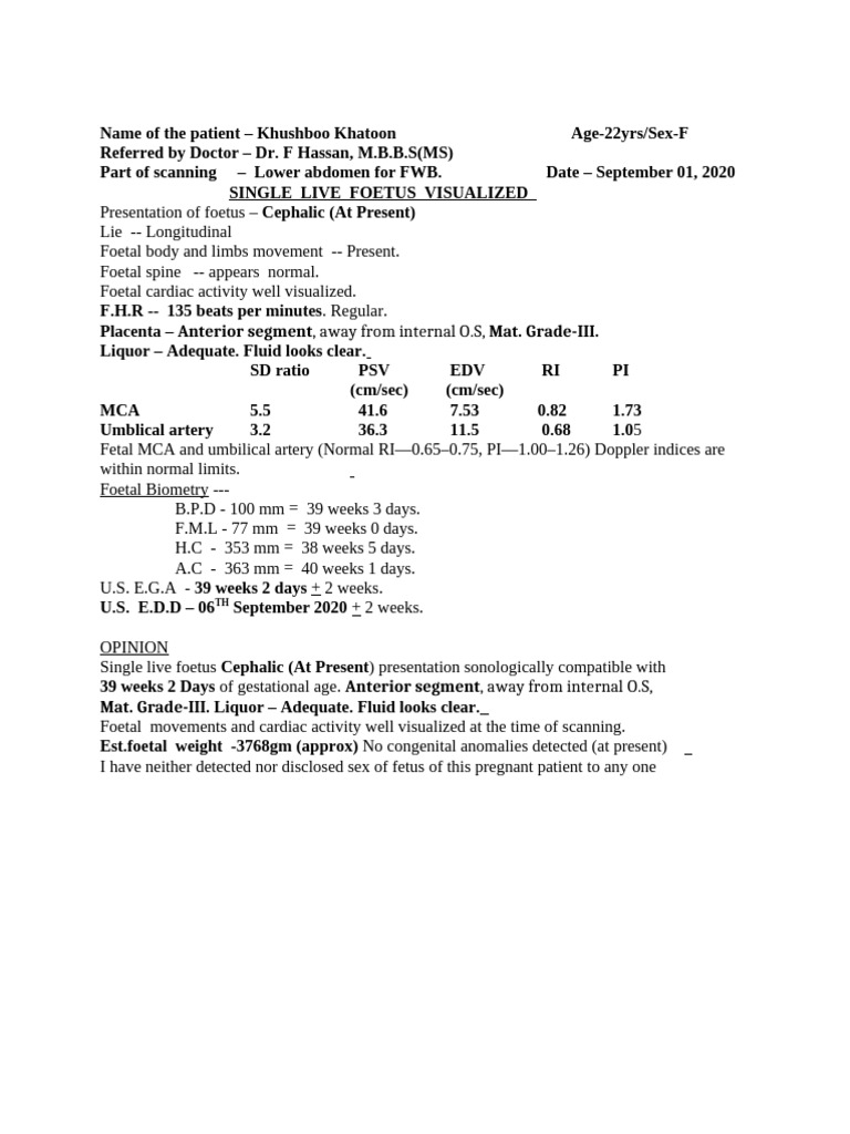 Umblical Artries and MCA Doppler Study | PDF