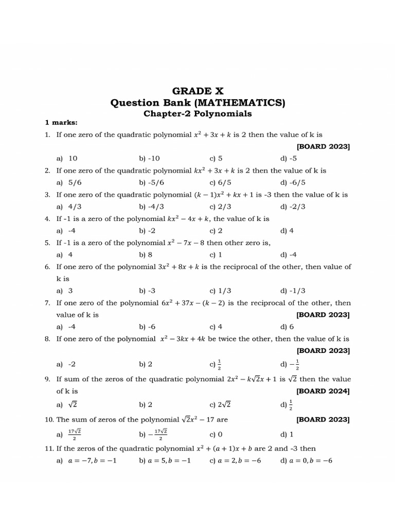 Chapter - 2 Polynomials | PDF