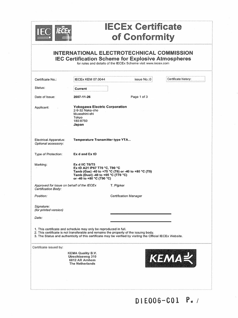 YTA Series IECEx SU2 Certificate - Us | PDF