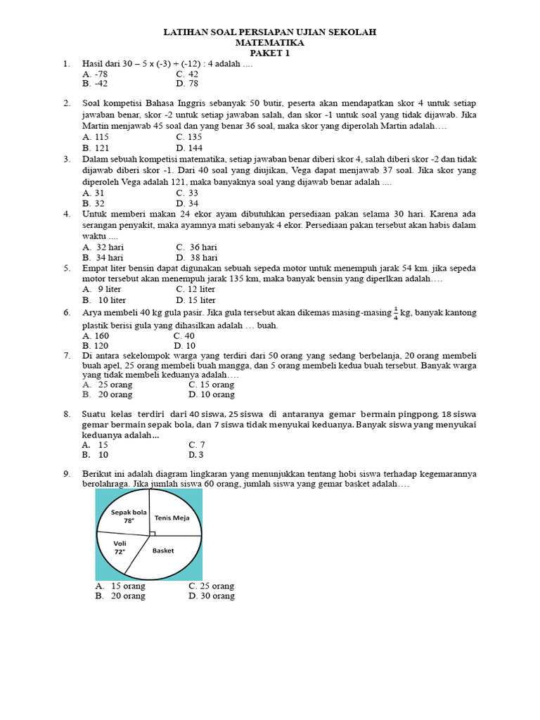 Lat Soal US-Math Paket 1 | PDF
