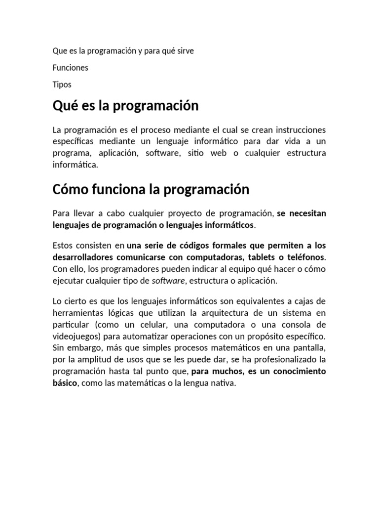 Que Es La Programacion y para Que Sirve | PDF | Lenguaje de programación | Programación de ...