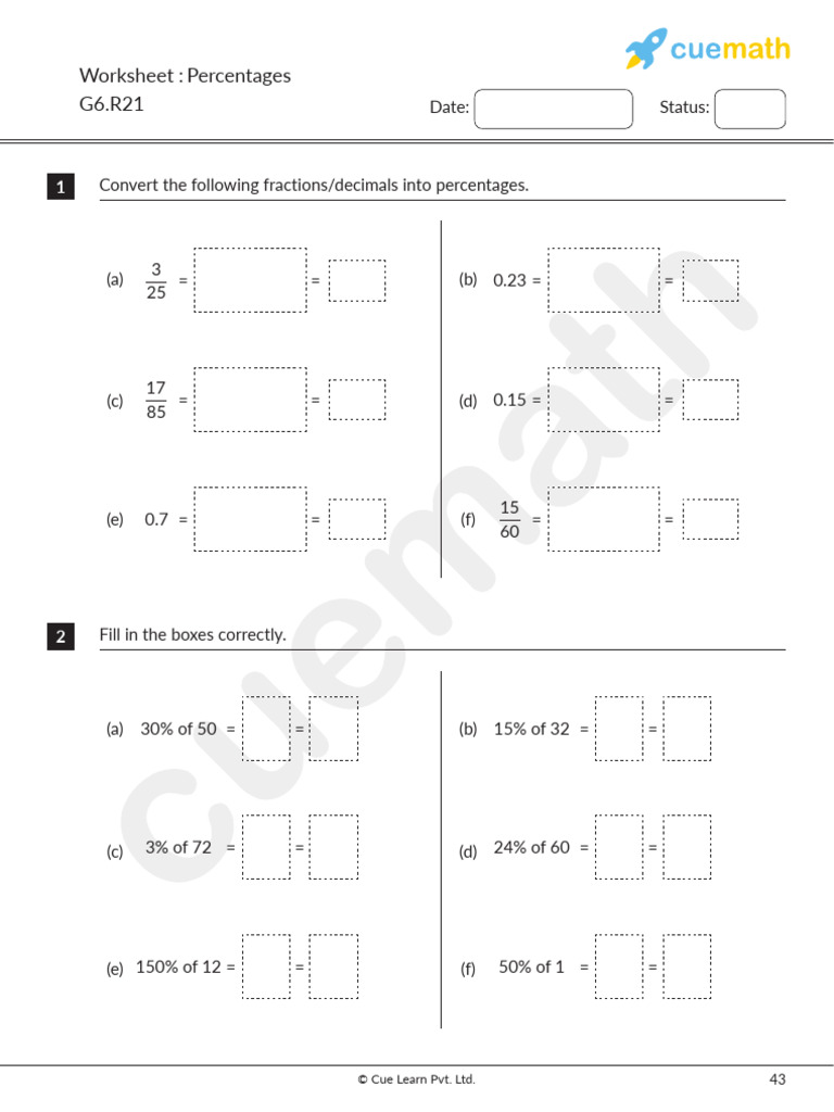 6th Grade Math Worksheets Percentages | PDF