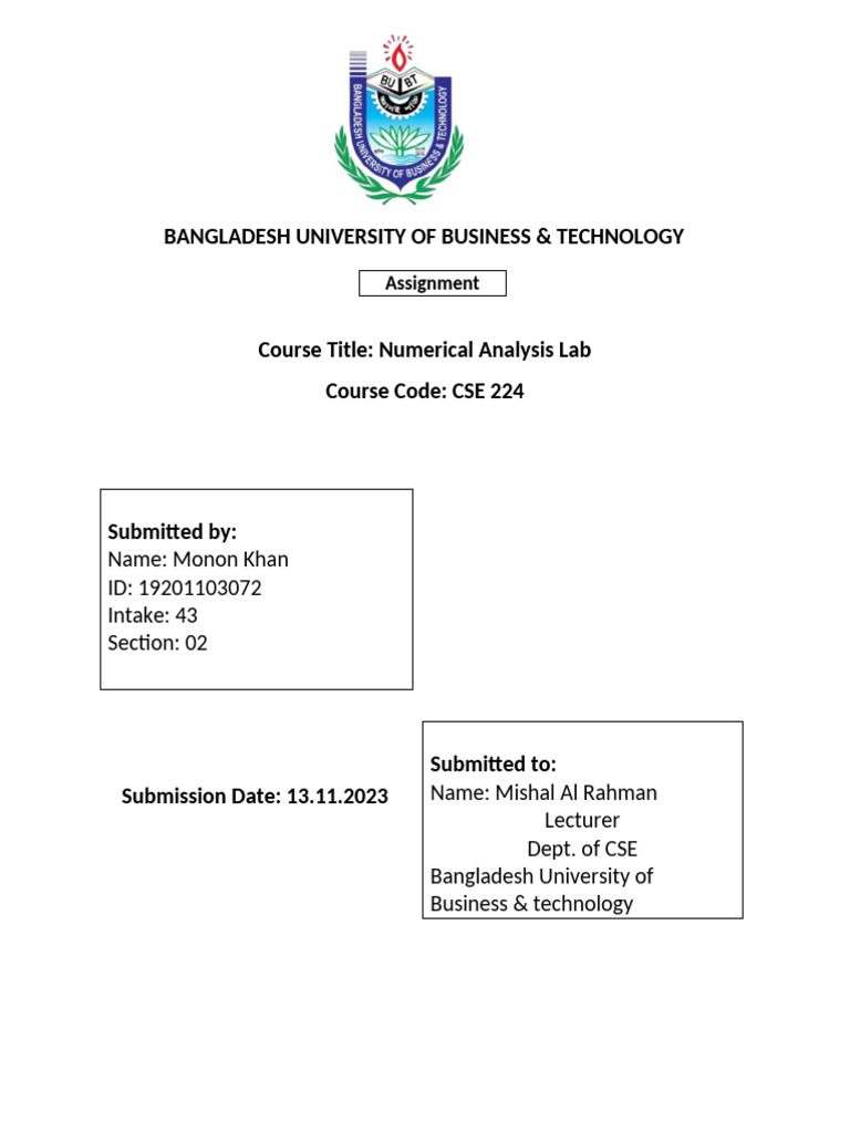 Assignment Cover Page Numerical | PDF