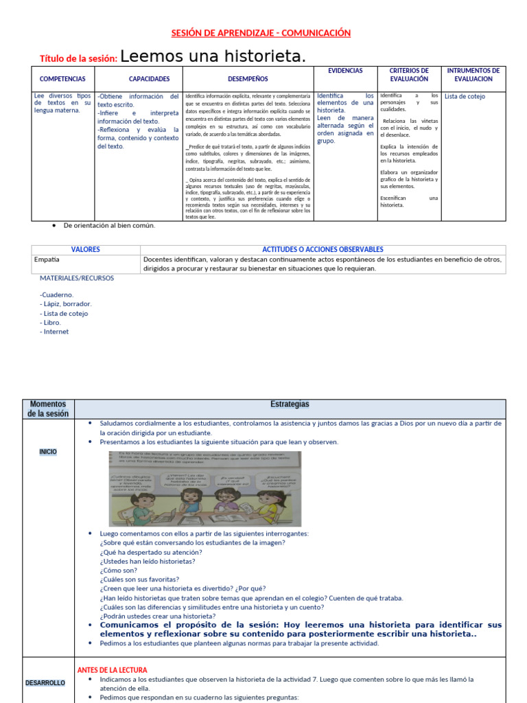 Leemos Una Historieta | PDF | Cómics | Evaluación