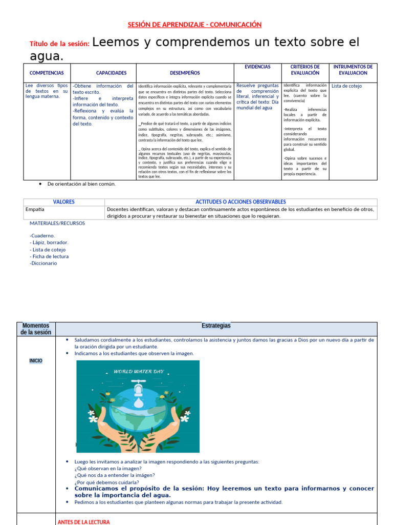 Leemos y Comprendemos Un Texto Sobre El Agua | PDF | Ciencia cognitiva | Comunicación humana