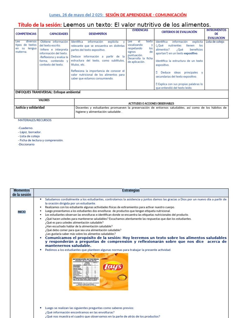 Leemos y Comprendemos Un Texto Expositivo El Valor Nutritivo de Los Alimentos | PDF | Nutrición ...