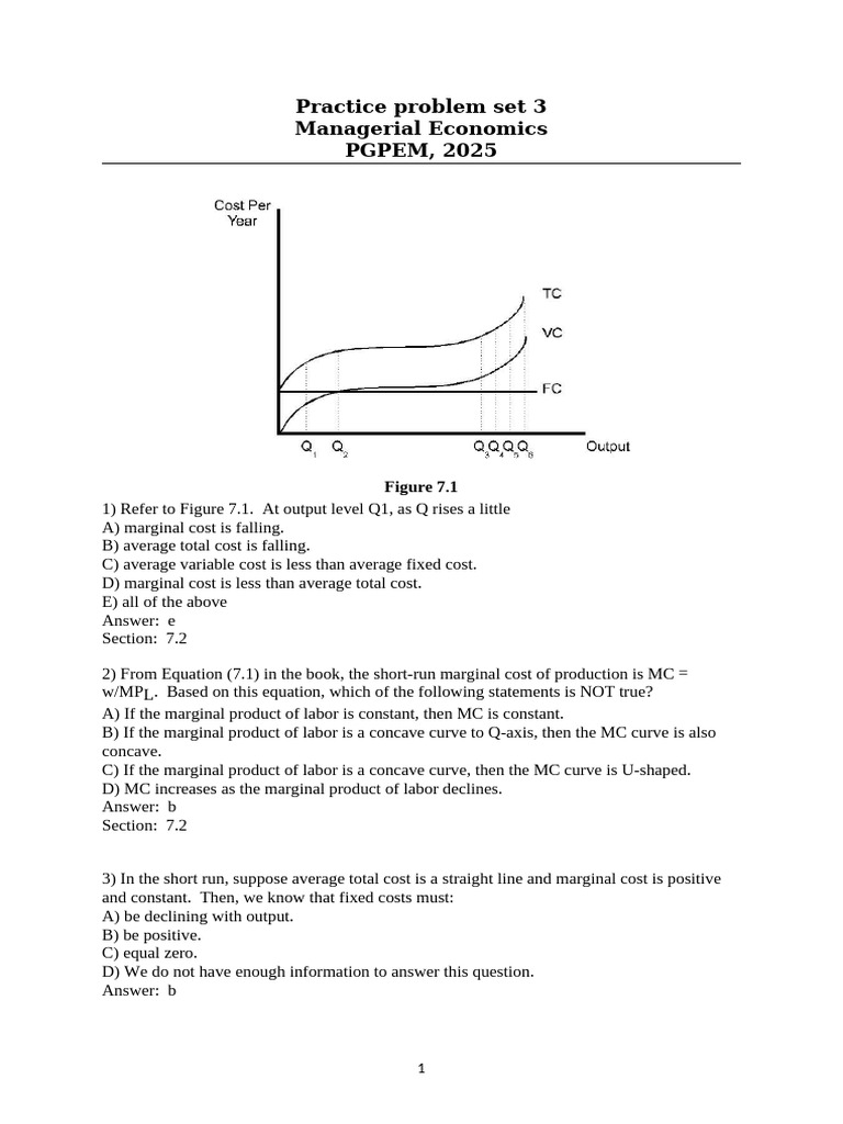 Practice Problem Set 3 Without Answers | PDF | Marginal Cost | Profit (Economics)