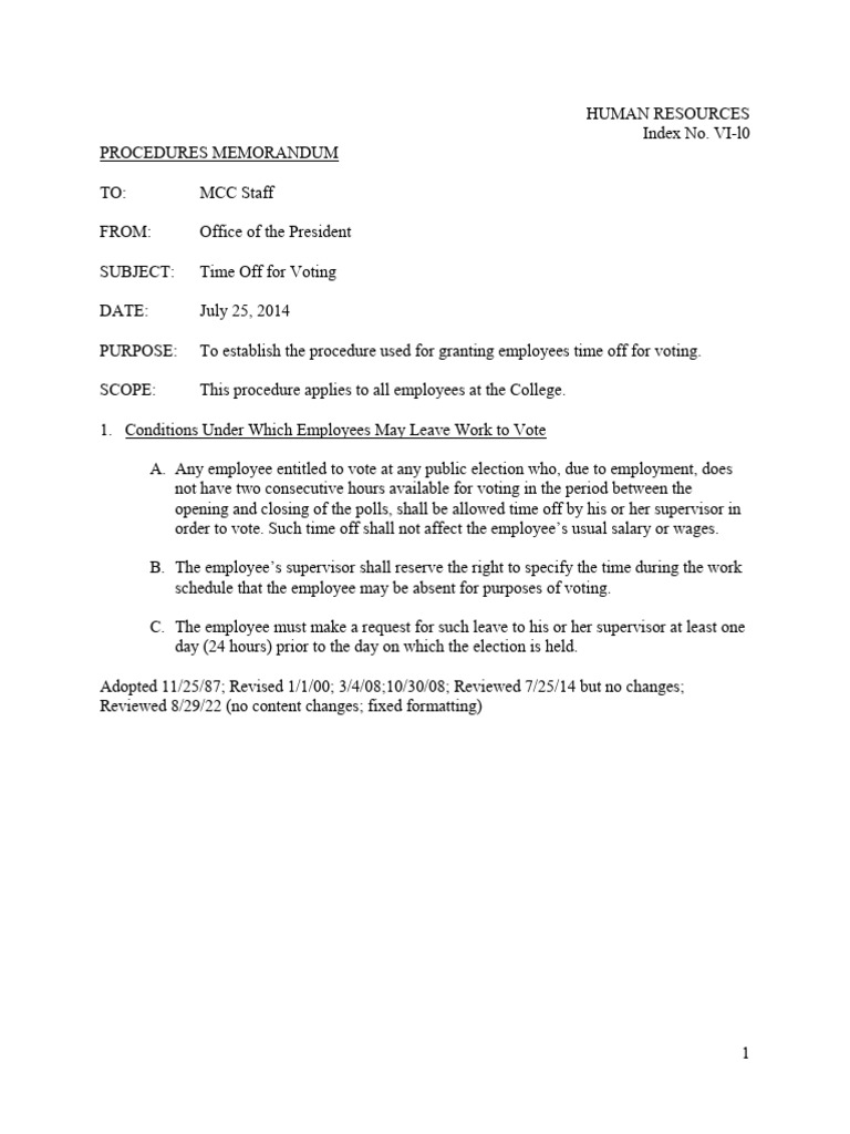 Vi 10 Time Off For Voting | PDF