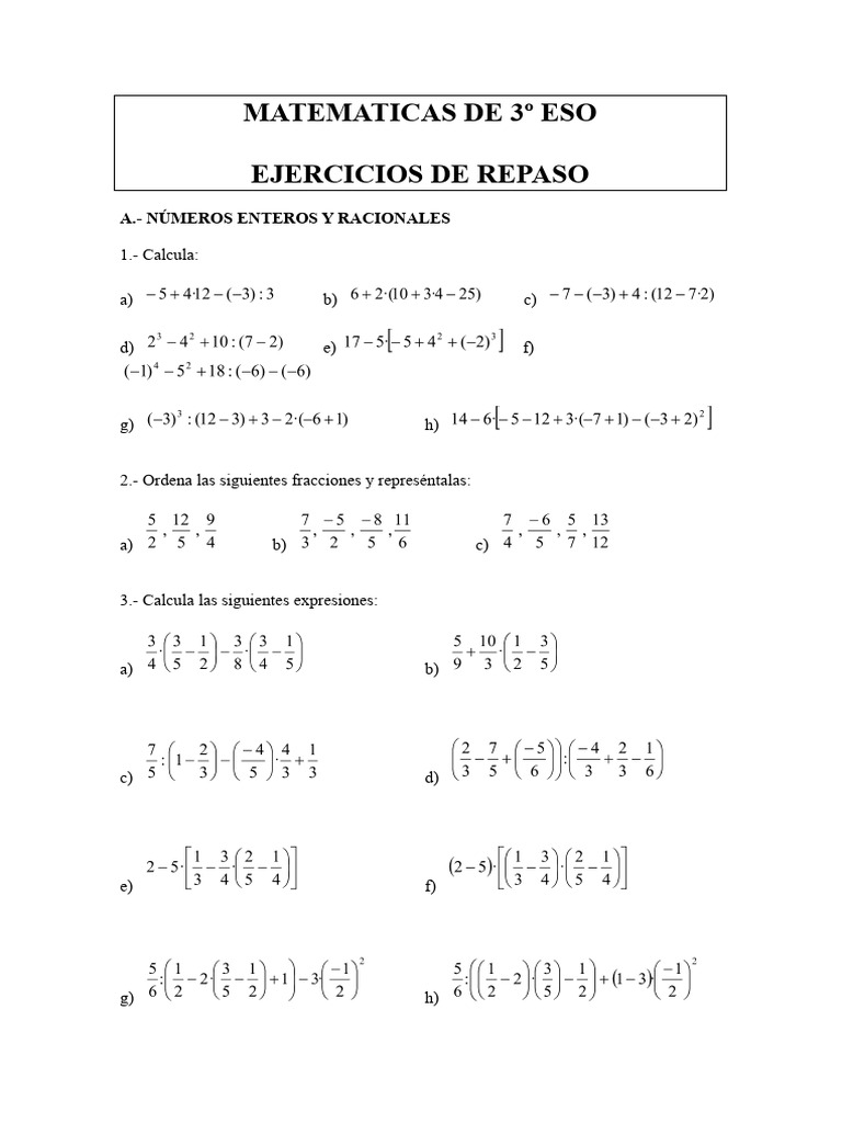 Matemáticas Académicas. Trabajo de Repaso 3o ESO. Junio 2021 | PDF | Matemáticas | Matemática ...