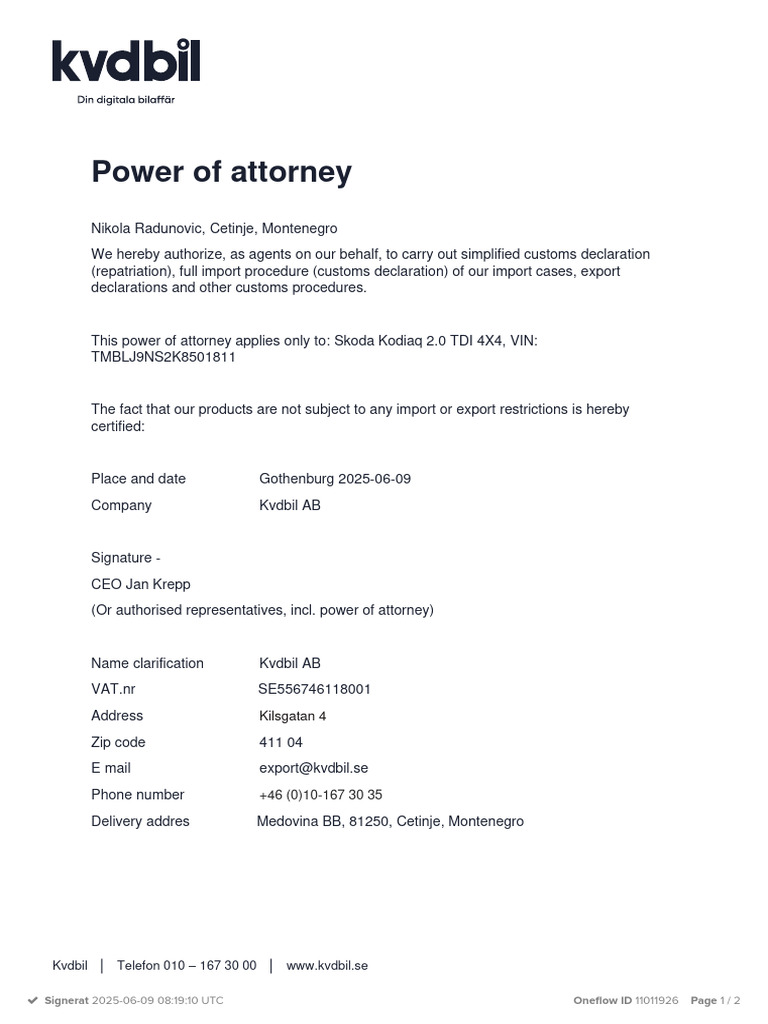 Customs Power of Attorney 7241532 | PDF