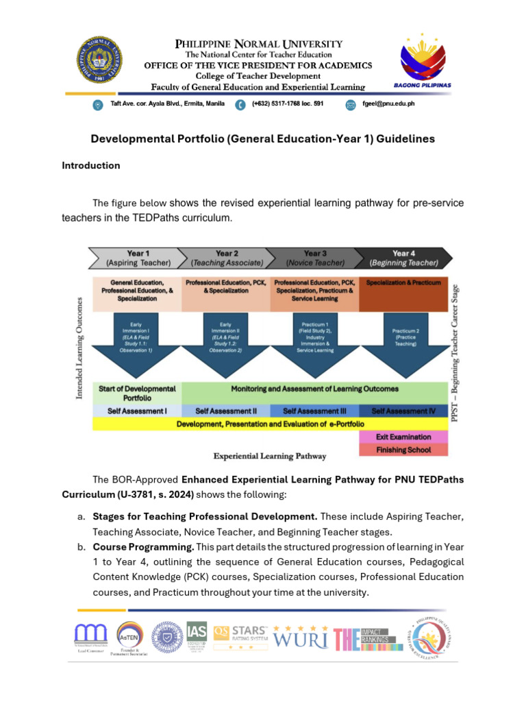 Developmental Portfolio Guidelines for PSTs | PDF | Learning | Teachers