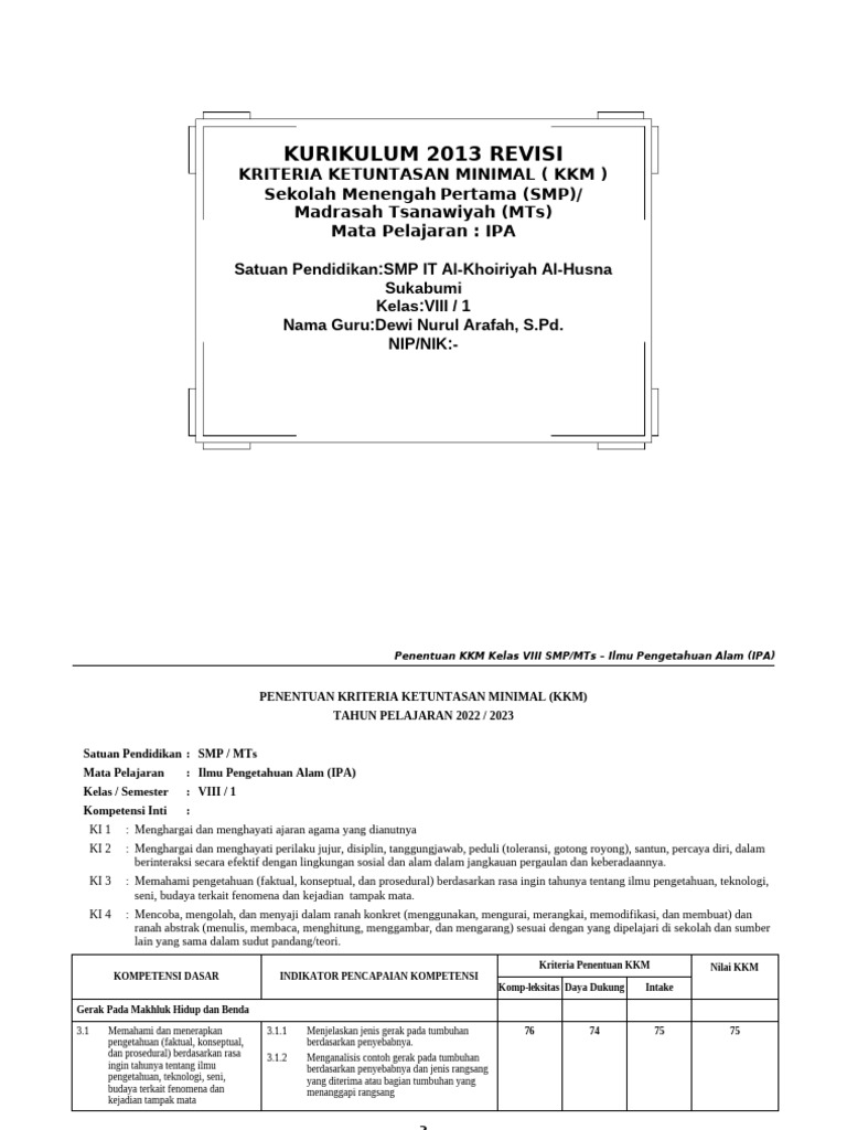 Penentuan Kkm-Ipa | PDF