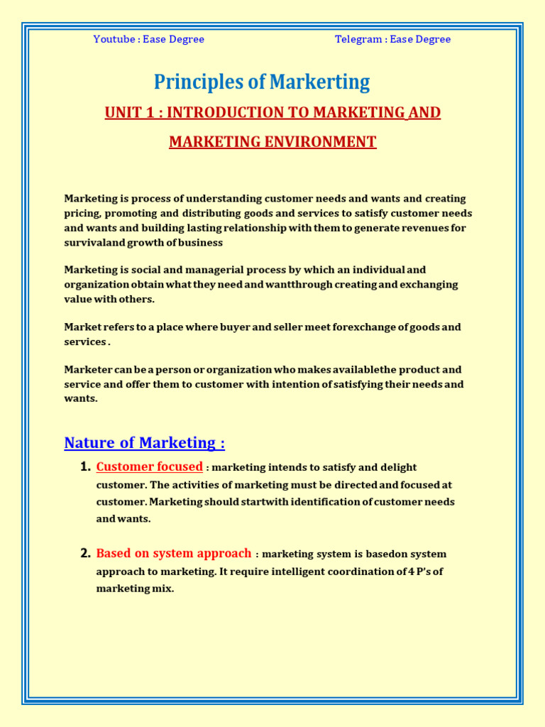 Principal of Marketing Unit 1 To 5 | PDF | Cost Of Living | Market ...