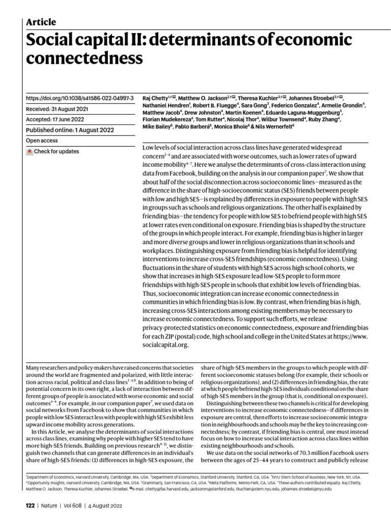 Economic Connectedness and Social Capital | PDF | Socioeconomic Status ...
