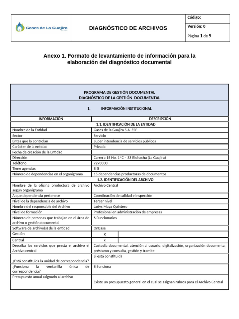 Levantamiento de Informacion para El Diagnóstico | PDF | Gestión de registros | Archivo de ...