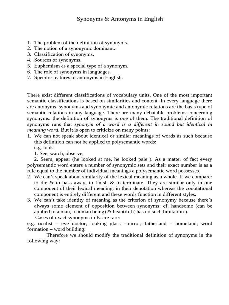 Synonyms&Antonyms in English | PDF | Semantics | Word