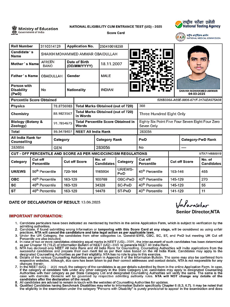 Neet Scorecard | PDF