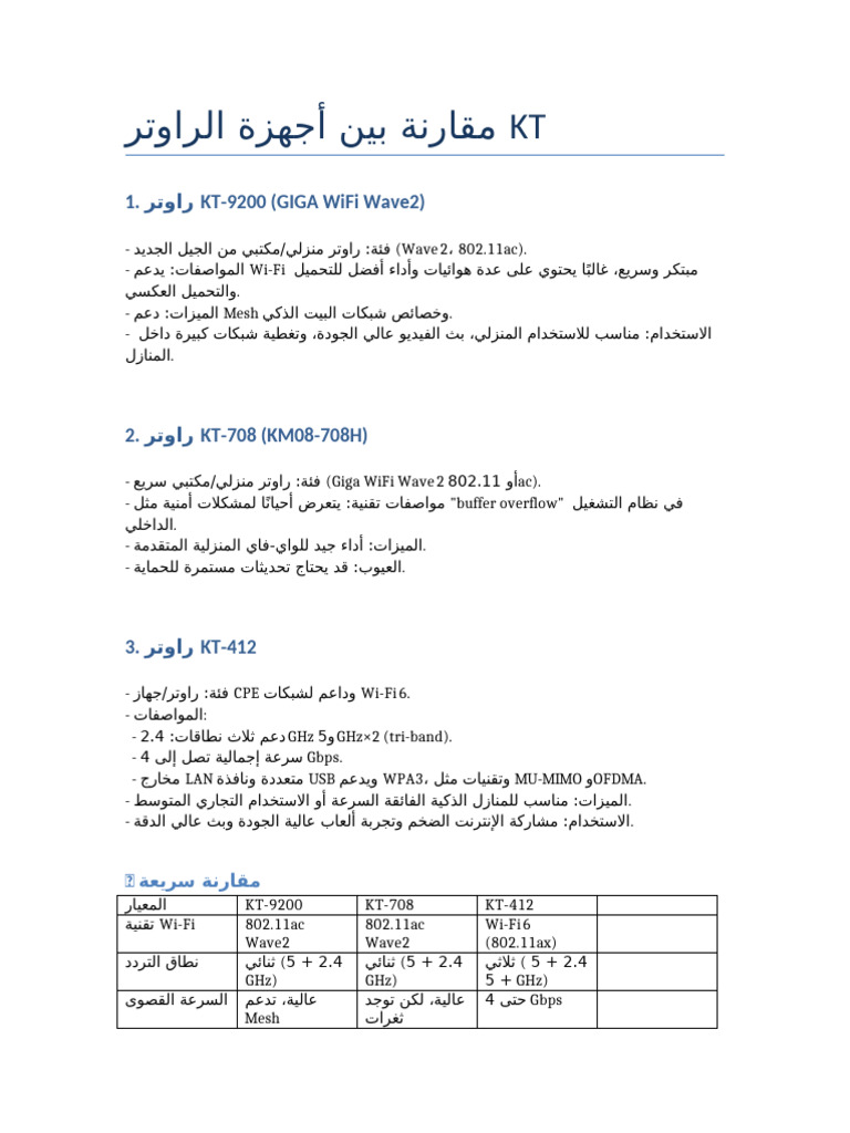 مقارنة راوترات Kt | PDF