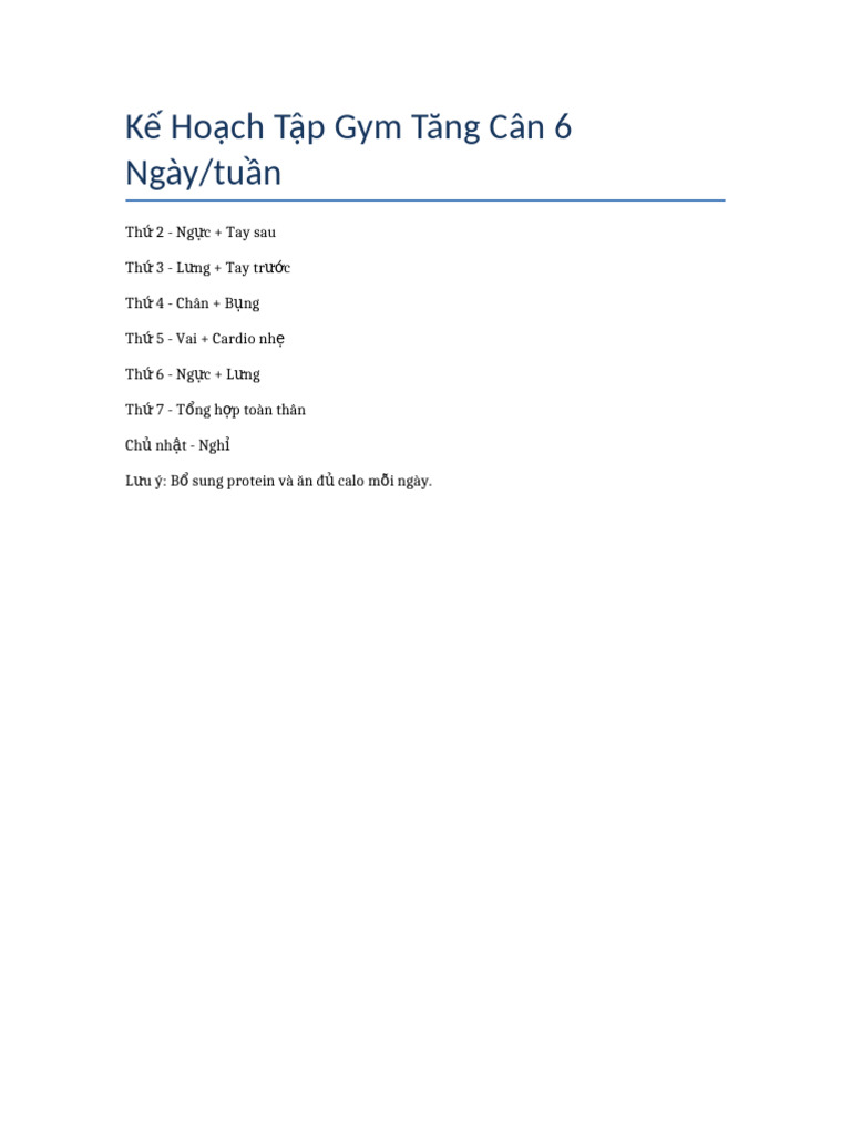 Ke Hoach Tap Gym Tang Can | PDF