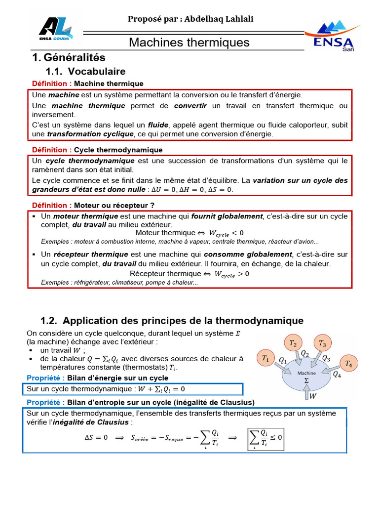 Introduction aux machines thermiques | PDF | Deuxième principe de la ...