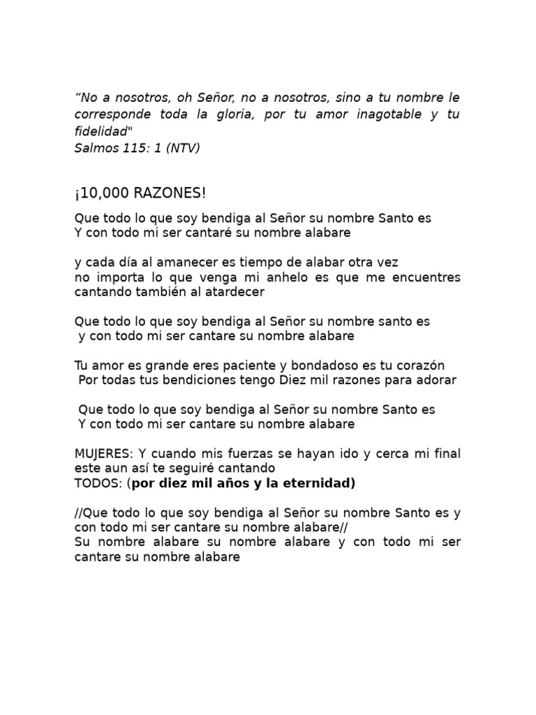 Letra Diez Mil Razones | PDF