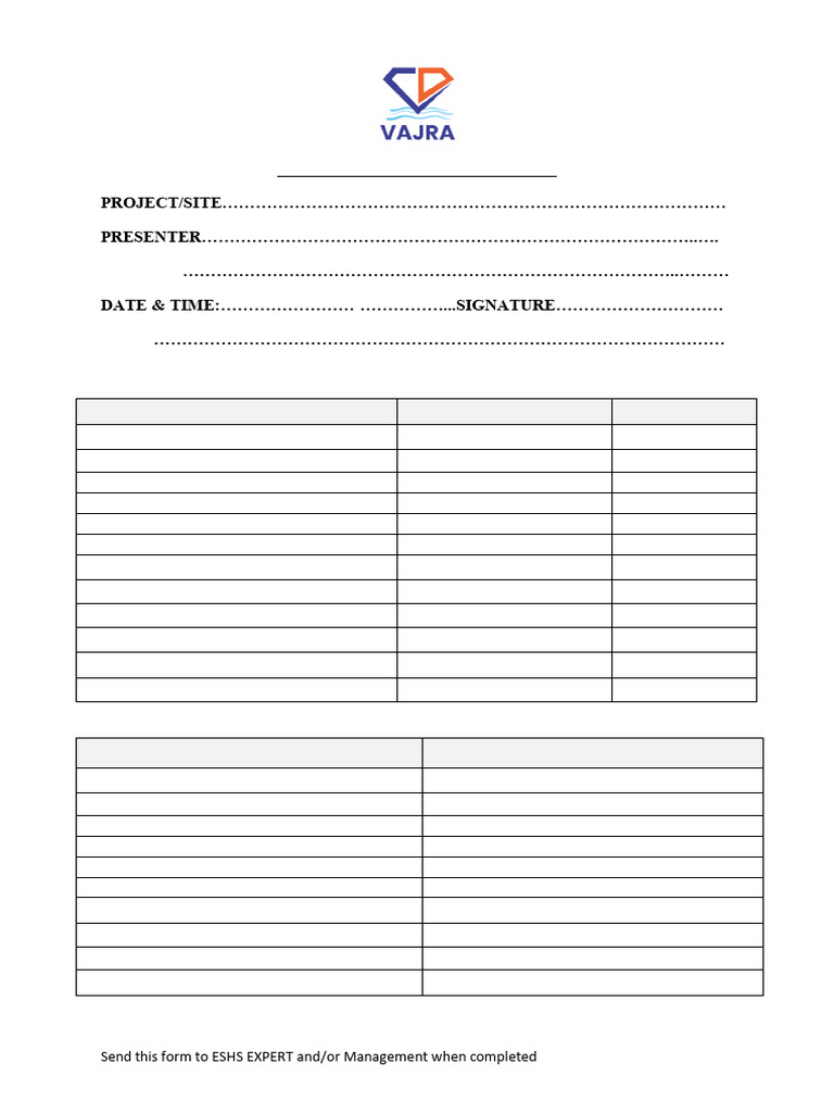 Eshs Toolbox Talk Form | PDF