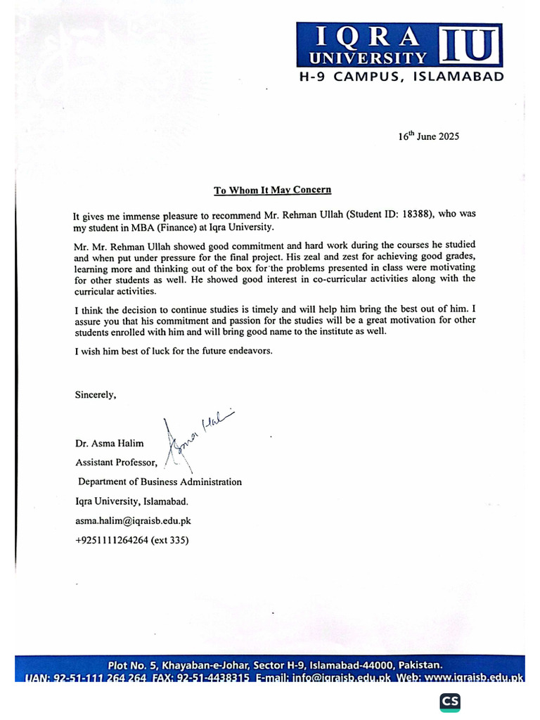 Reference Letter 3 | PDF