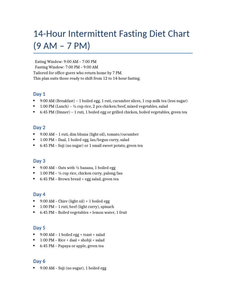 14-Hour Intermittent Fasting Plan | PDF