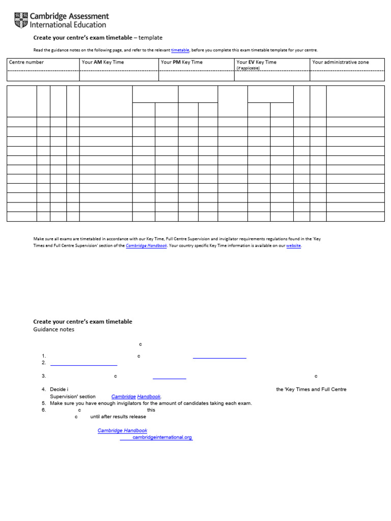 Exam Timetable Guidelines 2025 | PDF