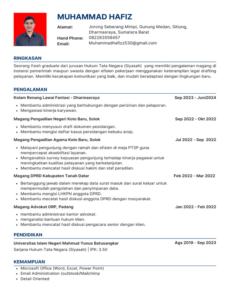 CV Muhammad Hafiz | PDF