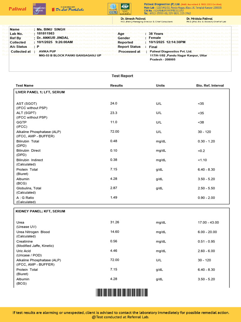 Avika Pup Mig-53 B Block Panki Gangaganj Up Paliwal Diagnostics Pvt ...