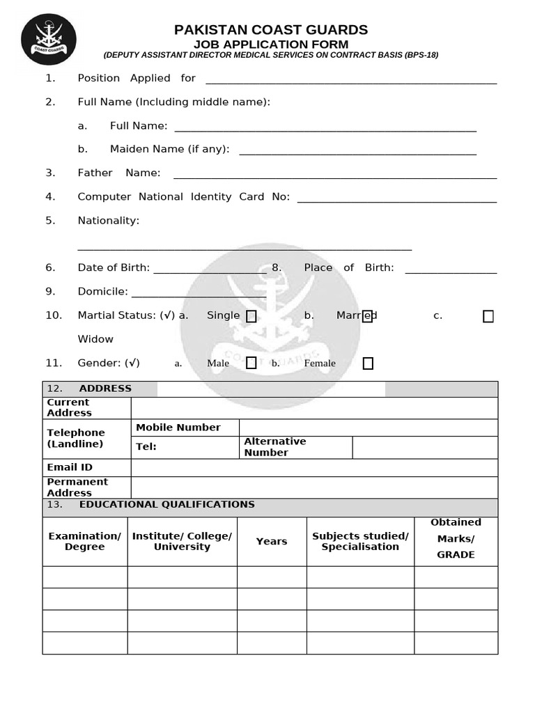 Medical Officer Job Application Form | PDF