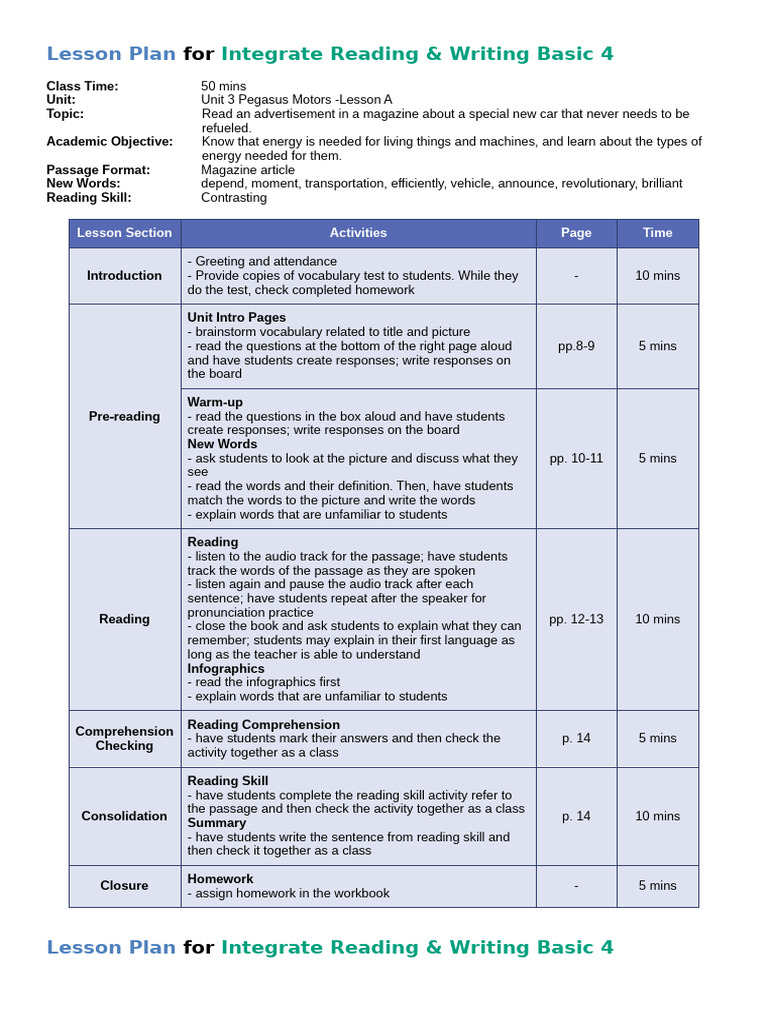 B4课程计划 | PDF | Reading Comprehension | Pedagogy