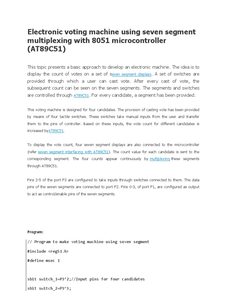 Electronic Voting Machine Using Seven Segment Multiplexing With 8051 Microcontroller (AT89C51 ...