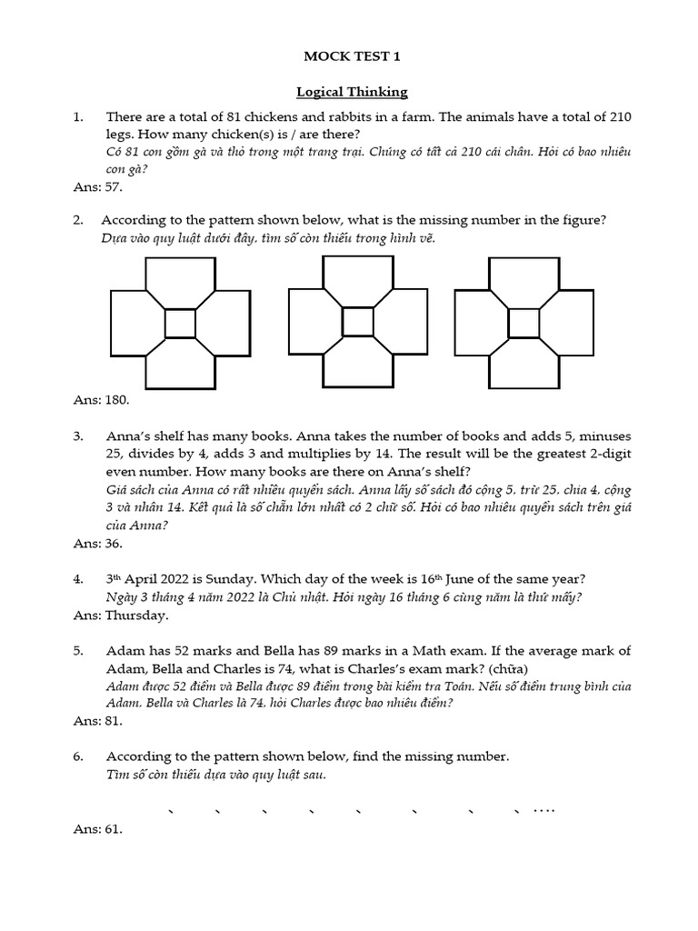 Mock Test - Grade 4 (Đáp Án) | PDF