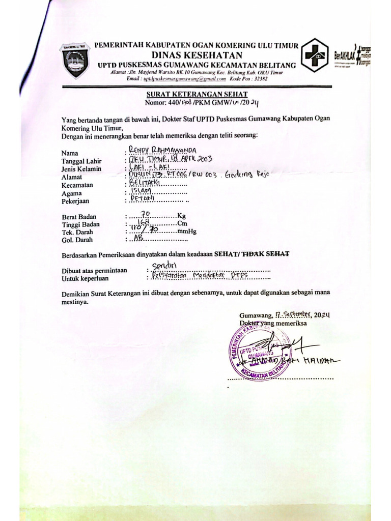 Surat Sehat Rendy | PDF