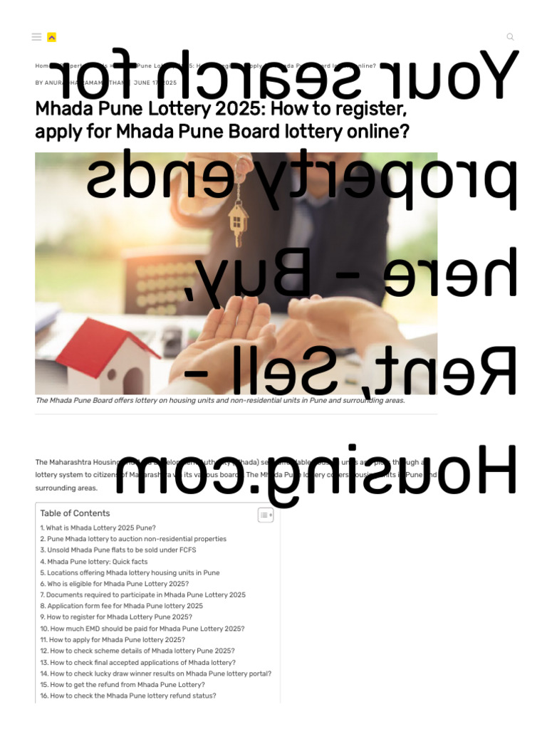 Mhada Lottery Pune 2025 - Registration, Application, Documents | PDF