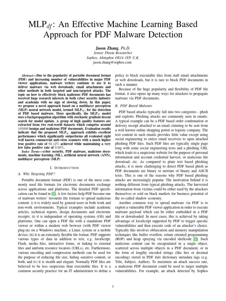 An Effective Machine Learning Based Approach For PDF Malware Detection | PDF | Malware | Machine ...