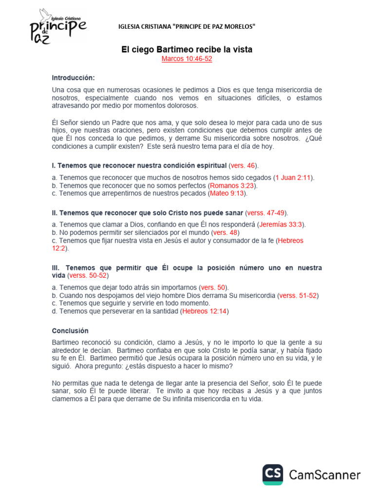 Predicación sobre el ciego Bartimeo | PDF