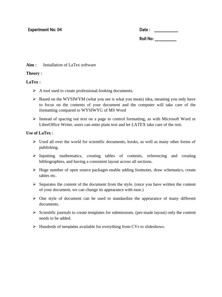 Experiment No.4 (Latex Installation) | PDF